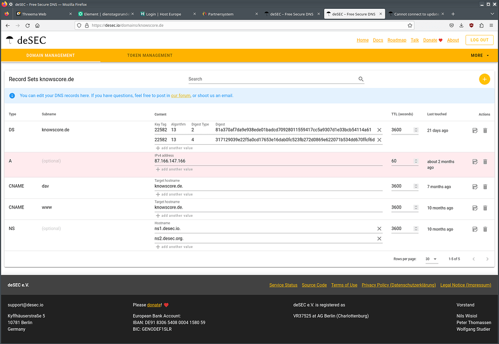 Updating A-record by hand does not work?! - dynDNS at dedyn.io - deSEC Community Support